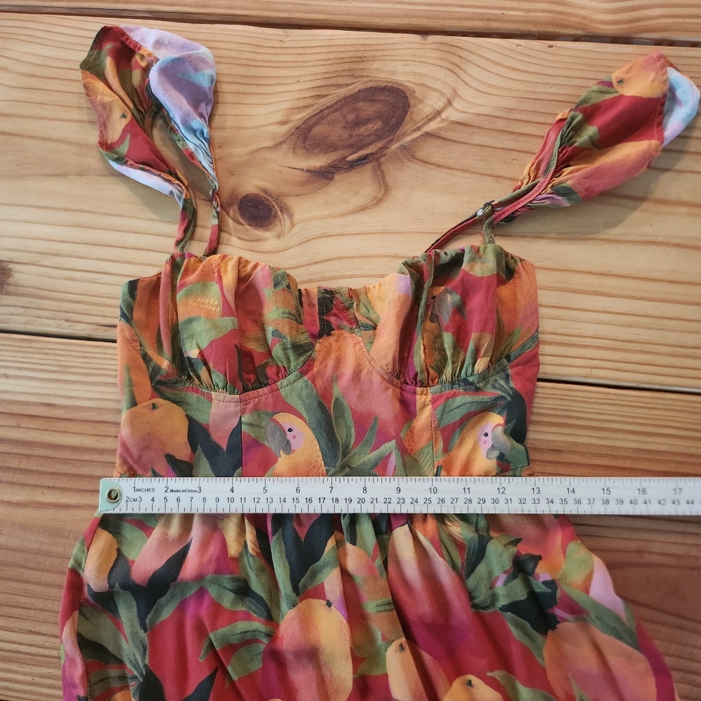Farm Rio Brazil Birds And Fruits Maxi Dress Small - Gem
